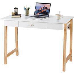 Schreibtisch mit Schublade, Arbeitstisch mit Massivholzbeine, Schminktisch ohne Spiegel, skandinavischer Stil, für Arbeitszimmer, Kinderzimmer,