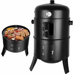 Tlgreen - Räucherofen, 3-in-1 Smoker Grill Holzkohlegrill, Räuchertonne Ø44,5 80 cm, inkl. Regulierbar Luftabzug und Thermometer, Wasserschale, 2