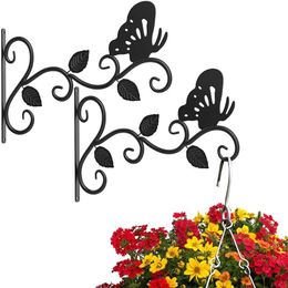 Petites Ecrevisses - 2er Pflanzenhalterung Blumenampelhalter Wandhaken Schmetterlingsform Schwarze mit Schrauben für Vogelkäfige Windspiele