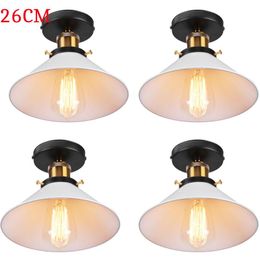 Deckenleuchte Vintage Retro Deckenlampe Industriell Eisen Lampenschirm Hutform 26cm Weiß 4PCS