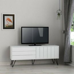 139 cm TV-Schrank aus Holz mit zwei Klapptüren in Weiß - Piccadilly