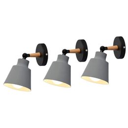 3x Wandleuchte Holz, Moderne Wandlampe Innen mit Metall Lampenschirm, Wandstrahler Art Licht Decor für Wohnzimmer Schlafzimmer (Grau)