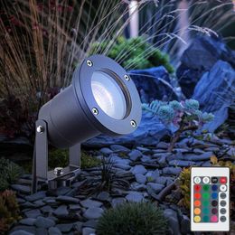 Globo Gartenstrahler mit Erdspieß Wegebeleuchtung grau Außen Strom Außenlampe mit Stecker, Fernbedienung dimmbar, Glas IP65, 1x rgb led 3,5W 290lm