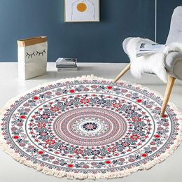 Teppich Wohnzimmer Runder Handgewebter Baumwollteppich Mandala Muster Bohemian Vintage Stil Mit Bommeln Maschinenwaschbar Für Schlafzimmer Flur