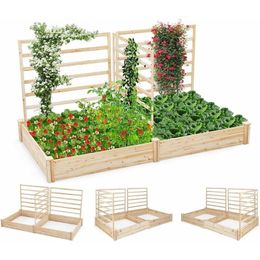 Blumenkasten mit Rankgitter, Hochbeet mit 3 Spalieren, Pflanzkasten mit Rankhilfe, Gartenbeet Gartenspalier aus Tannenholz, für Kletterpflanzen (222