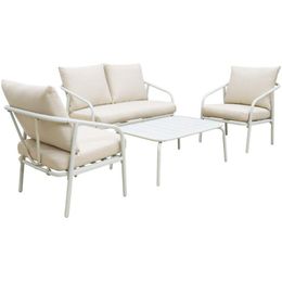 Gartenmöbelset aus Metall, 4 Sitzplätze Weiß / Beige - Weiß - Sweeek
