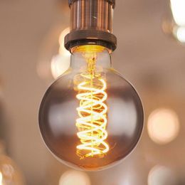 Globo Filament Leuchtmittel Vintage led Glühbirne E27 Retro Edison Lampe Kugel dimmbar, Glas rauch, 8 Watt 280 Lumen 2000 Kelvin warmweiß, DxH 9,5x13,8 cm