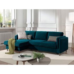 Brooke – ecksofa rechts links – mit schlaffunktion und bettkasten – 4-sitzer – aus samt - entenblau