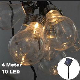TRADESHOP 10 led / 4 Meter Solar Lichterkette Glühbirnen Deko Warmweiß solarbetrieben zum Schmücken Deko Party Licht Beleuchtung