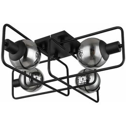 Globo Deckenleuchte schwarz Industriell Deckenlampe Retro rauchfarben Wohnzimmerleuchte Glas Kugeln, Metall, 4 Flammig E14, LxBxH 61x61x20 cm