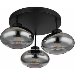 Globo Lampenschirm Rauchglas Deckenleuchte Deckenlampe schwarz Retro, 3 flammig, Metall Glas rauchfarben, 3x E27 Fassungen, DxH 40x24cm
