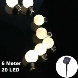 TRADESHOP Solar Lichterkette 20 led / 6 Meter Glühbirnen Matt Deko Warm-Weiß Solarbetrieben für Party Deko Schmuck Girlande Dekoration Garten Balkon