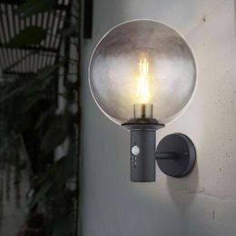 Globo Wandleuchte mit Bewegungsmelder Außenlampe mit Bewegungsmelder anthrazit Haus Außenbeleuchtung Edelstahl , Kugel, 1x E27, LxBxH 26,5x25x37 cm
