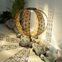 Globo Solarleuchte Solarkugel Rostoptik für Außen rost Garten Solarlampe orientalische Kugel, mit Lichteffekt und Erdspieß, 1x led warmweiß, d 30 cm