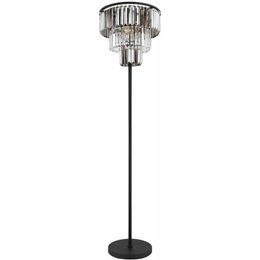 Globo Stehlampe Glaskristalle Wohnzimmerlampe Standleuchte 3 flammig, Metall schwarz matt, Kristalle rauch klar, 3x E27, DxH 40x180 cm