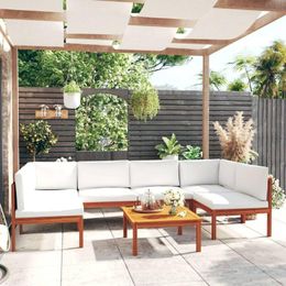 7-tlg. Garten-Lounge-Set, Gartenmöbel, Sitzgruppe Gartenset mit Kissen Cremeweiß Massivholz Akazie LLOAQ837999 MAISONCHIC