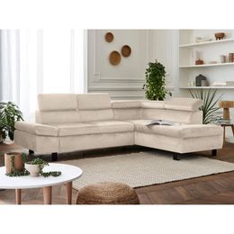 Nairobi – ecksofa mit schlaffunktion – aus samt – 5-sitzer – mit kopfstützen – rechts - beige - Beige