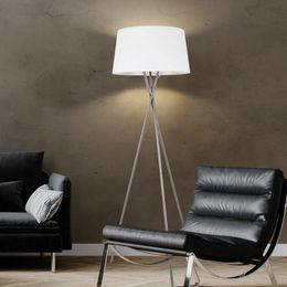 Spot-Light Stehlampe weiß Schlafzimmerleuchte modern Standlampe Wohnzimmer, 3-Bein Stativleuchte Stoff Schirm, Metall silber matt, 1x E27 Fassung, DxH 62x154 cm