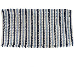 Teppich kugeln dreifarbig baumwolle polyester 50x90 cm - weiss hellblau dunkelblau Tendance blanc / bleu