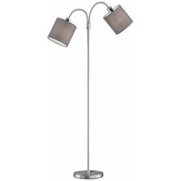 Fischer Leuchten Stehleuchte Standleuchte Stehlampe Wohnzimmerleuchte Schlafzimmerlampe, Metall nickel Stoffschirme, 2 Flammig getrennt schaltbar, E27, h 170 cm