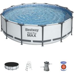 Bestway - 56950 Steel Pro max Frame Pool Set Ø427x107cm Pumpe Leiter Abdeckplane