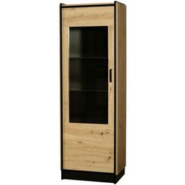 Vitrine Karia Kommode Anbauwand Schrankwand Esszimmer Eiche Artisan + Schwarz