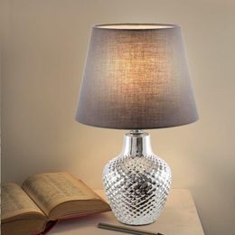 NINO Tischlampe Wohnzimmer Nachttischlampe Tischlampe Keramik, Schlafzimmer Chrom Textil braun, 1x E14 Fassung, DxH 20x32cm