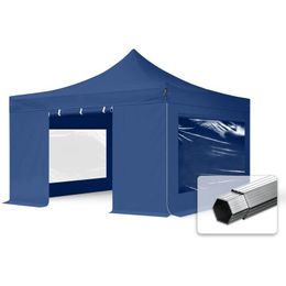 4x4 m Faltpavillon professional Alu 40mm, Seitenteile mit Panoramafenstern, blau - blau