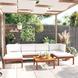 7-tlg. Garten-Lounge-Set, Gartenmöbel, Sitzgruppe Gartenset mit Kissen Cremeweiß Massivholz Akazie LLOAQ340401 MAISONCHIC