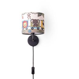Tischlampe Kinderzimmer Nachtisch Lampe Stoffschirm Wandleuchte RundTiere Wandleuchte - Schwarz, Design 2 (Ø18 cm) - Paco Home