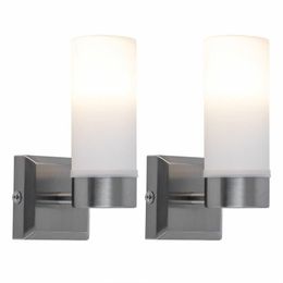 etc-shop - 2er Set Wand Lampen Bade Zimmer Spiegel Beleuchtung Opal Glas Leuchten Flur Strahler silber