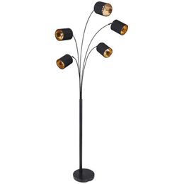 etc-shop Design Standleuchte 5 flammig Textilschirme schwarz gold schwenkbar Stehlampe, Fußschalter, 5x E14 max 40 Watt, LxBxH 74x70x204cm, Wohnzimmer