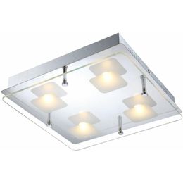 etc-shop Led Deckenleuchte Glas Deckenlampe Chrom quadratisch Wohnzimmerlampe Decke, Glasschirm satiniert klar, 4x led 5 Watt 296 Lumen warmweiß, l 28 cm