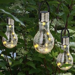 etc-shop - 3x led Solar Pendel Lampe Crackle Glas Glühbirne Außen Deko Garten Beleuchtung Balkon Hänge Leuchte