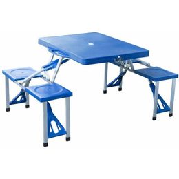 Alu Campingtisch Picknick Bank Sitzgruppe Gartentisch mit 4 Sitzen klappbar Blau 135,5 x 84,5x 66 cm - Blau - Outsunny