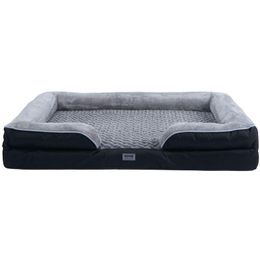 Home Deluxe Orthopädisches Hundebett scooby - Maße: 95 x 75 x 18 cm, Farbe: Schwarz / Grau , inkl. Tierdecke und Rugbyball, Baumwollfüllung, waschbarer Bezug i