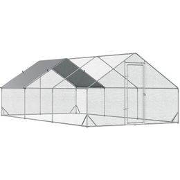 PawHut Hühnerstall Freilaufgehege xxl Outdoor Geflügelstall mit Schatten Dach Schloss Freigehege für 12-18 Hühner Ente Kaninchen Stahl 3 x 6 x 2 m