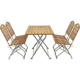 DEGAMO Kurgarten - Garnitur bad tölz 5-teilig (4x Stuhl, 1x Tisch 70x110cm eckig, Flachstahl verzinkt + Robinie, klappbar - braun
