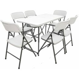 AMANKA Gartenmöbel Set Klappbar - 120cm Tisch mit 6 Stühlen Garten Essgruppe Sitzgruppe - weiss
