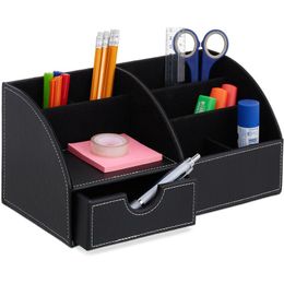 Schreibtisch Organizer, Büroorganizer mit 6 Fächern & Schublade, hbt: 14 x 28,5 x 15 cm, Stiftehalter, schwarz - Relaxdays
