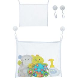 Badespielzeug Aufbewahrung, 2er Set, Badenetz mit Saugnäpfen, HxB: 35 x 45 cm, Badewannentasche Kinder, weiß - Relaxdays