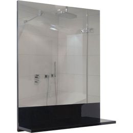 Wandspiegel mit Ablage HHG 616, Badspiegel Badezimmer, hochglanz 75x60cm schwarz - black