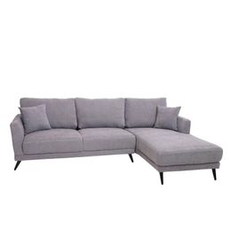 Sofa HHG 518, Couch Ecksofa L-Form 3-Sitzer, Liegefläche Nosagfederung Taschenfederkern 250cm rechts, grau - grey