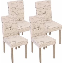 HHG Neuwertig] 4er-Set Esszimmerstuhl Littau, Stuhl Küchenstuhl Textil mit Schriftzug, creme, Beine Struktur - Eiche - beige