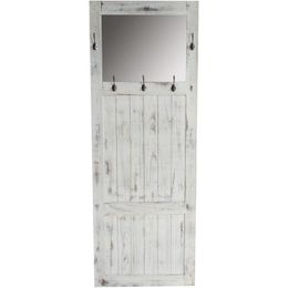 HHG Garderobe Wandgarderobe mit Spiegel Wandhaken 180x65x7cm, Shabby-Look, Vintage weiß - white