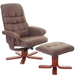 HHG - Relaxsessel 320, Fernsehsessel Liegesessel TV-Sessel mit Hocker Wildlederimitat braun - brown