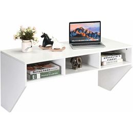 Costway Wandtisch Holz,Wandmontierbarer Computertisch mit 3 Ablageflaechen,Wandschreibtisch Laptop Schreibtisch Esstisch,Wandschrank Wandregal für Küche