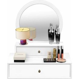 Costway Spiegel mit 2 Schubladen Schminktisch Runder Schminkspiegel Spiegelschrank Frisiertisch Kosmetiktisch