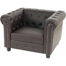 HHG Luxus Sessel Loungesessel Relaxsessel Chesterfield Edingburgh Kunstleder runde Füße, braun - brown