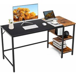 140 cm Langer Schreibtisch, Computertisch mit Ablageflächen, Bürotisch mit Spleißplatte, großer PC-Tisch Arbeitstisch für Büro, Zuhause - Costway